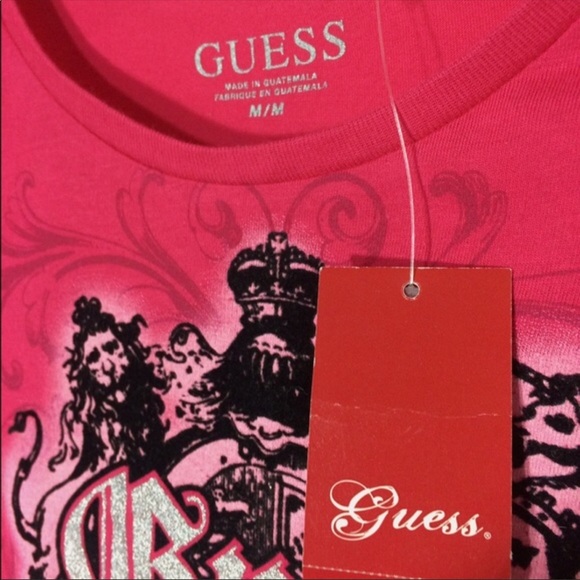 Guess | Tops | Nwt Guess Embellished Hot Pink Tee M L | Poshmark